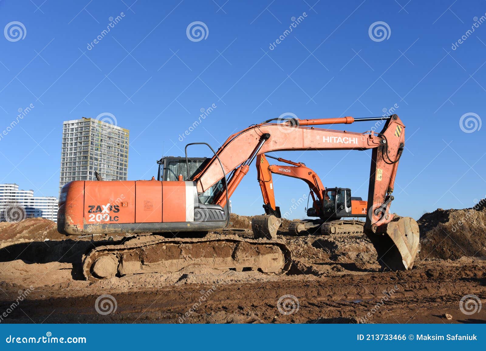Excavator HITACHI ZAXIS 200 Working at Construction Site. Construction ...
