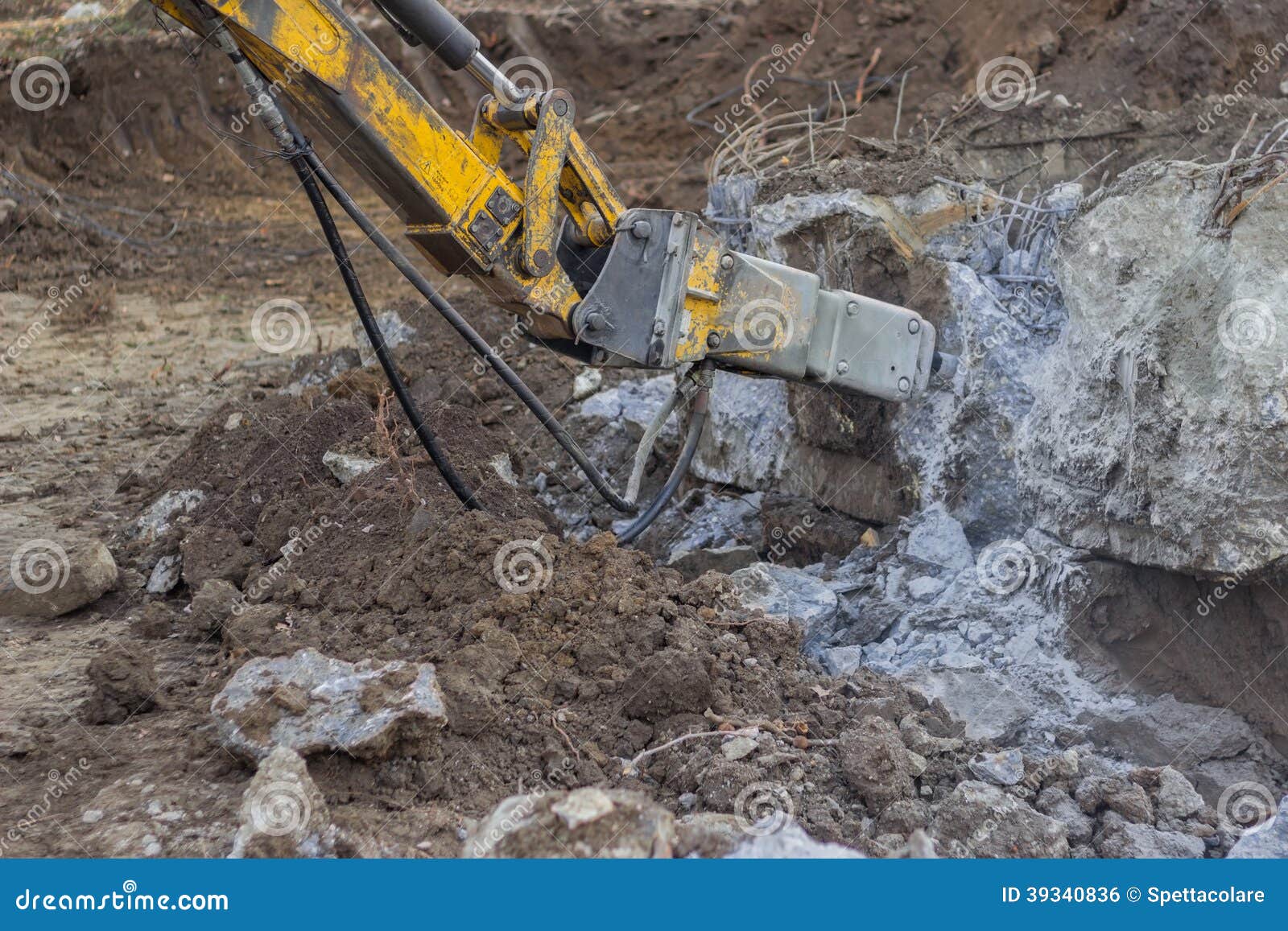 Excavator with Hydraulic Hammer Breaking Concrete 2 Stock Photo - Image ...
