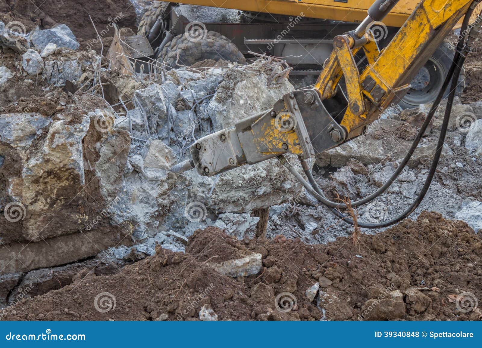 Excavator with Hydraulic Hammer Breaking Concrete 3 Stock Photo - Image ...