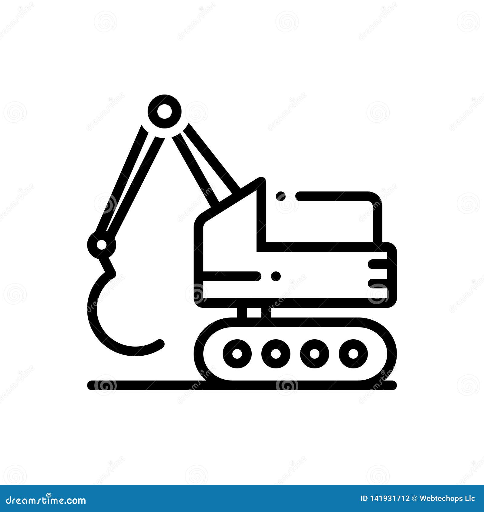 Black Line Icon for Excavator, Construction and Bulldozer Stock Vector ...