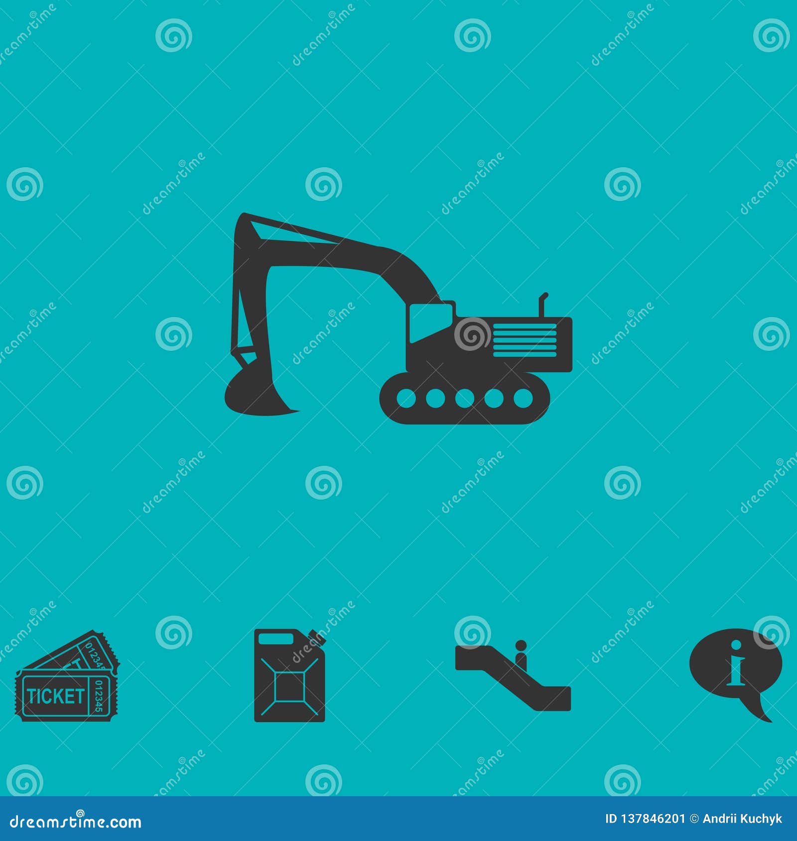 Excavator icon flat stock vector. Illustration of motor - 137846201