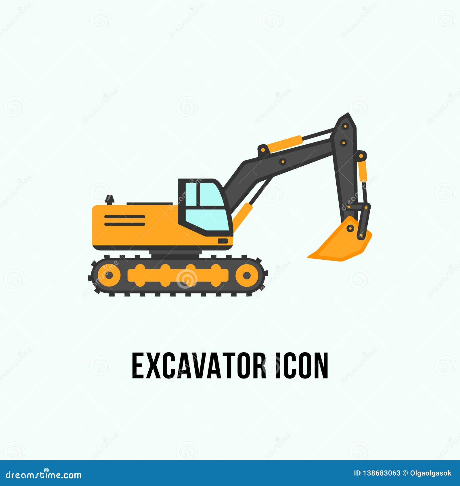 Excavator Icon in Flat Style. Construction Equipment Illustration Stock Vector - Illustration of ...