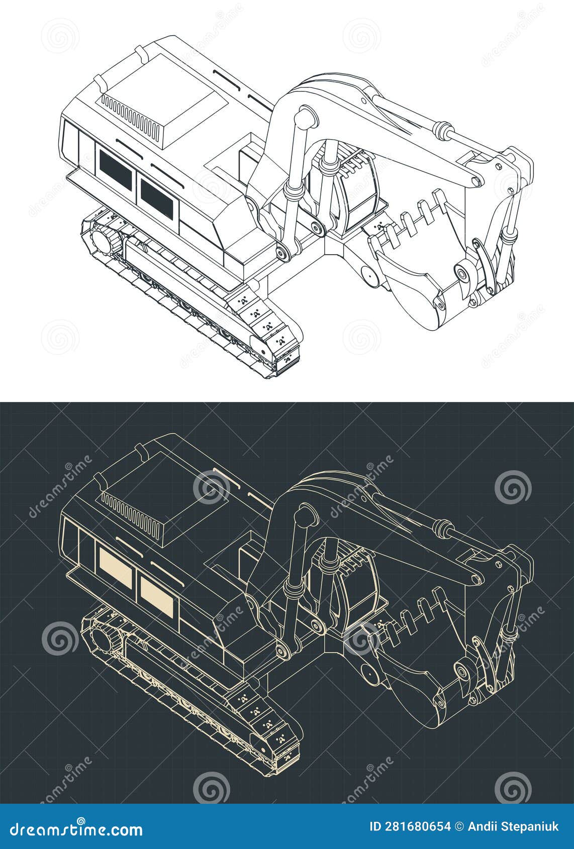 Excavator Isometric Blueprints Stock Vector - Illustration of tractor ...