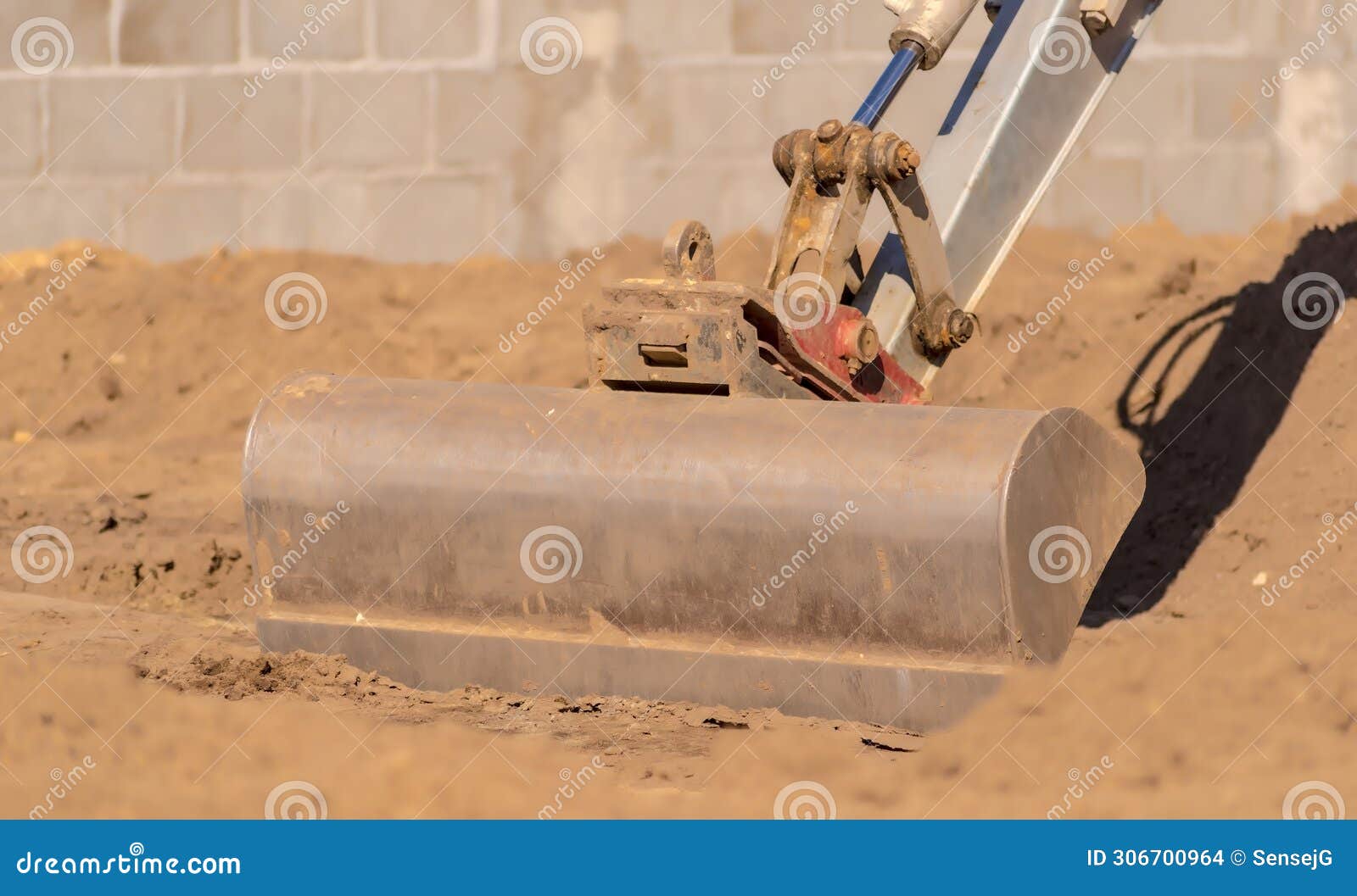 Grading (grading) Bucket in a Small Excavator on a Construction Site ...