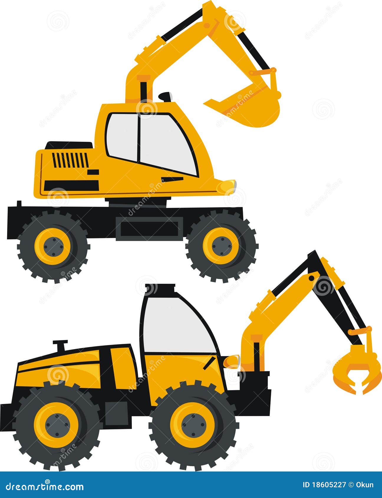 Excavator And Loader Cartoon Vector | CartoonDealer.com #18605227