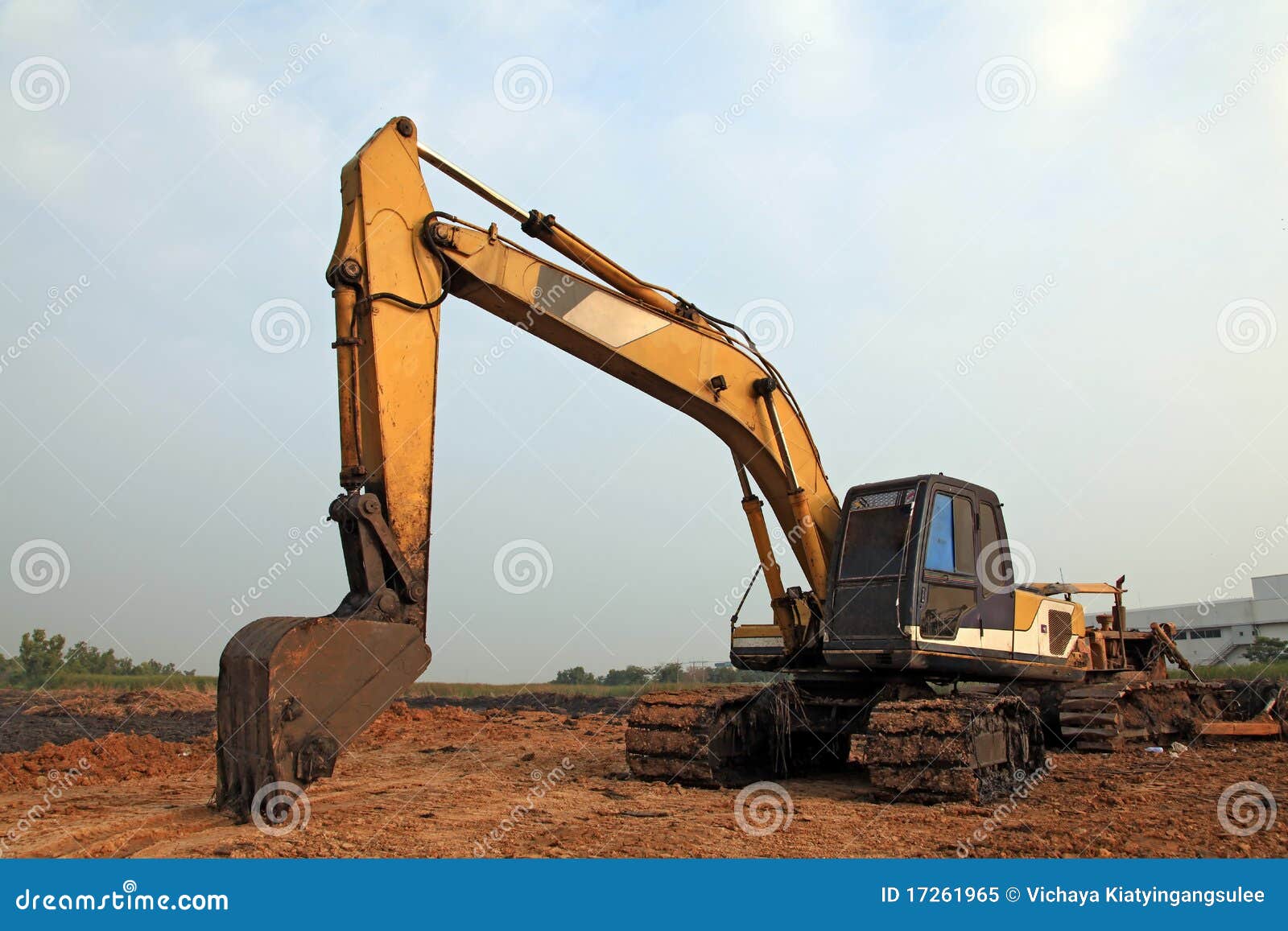 Excavator Loader Machine. Side View Of Front Hoe Loader. Industrial ...