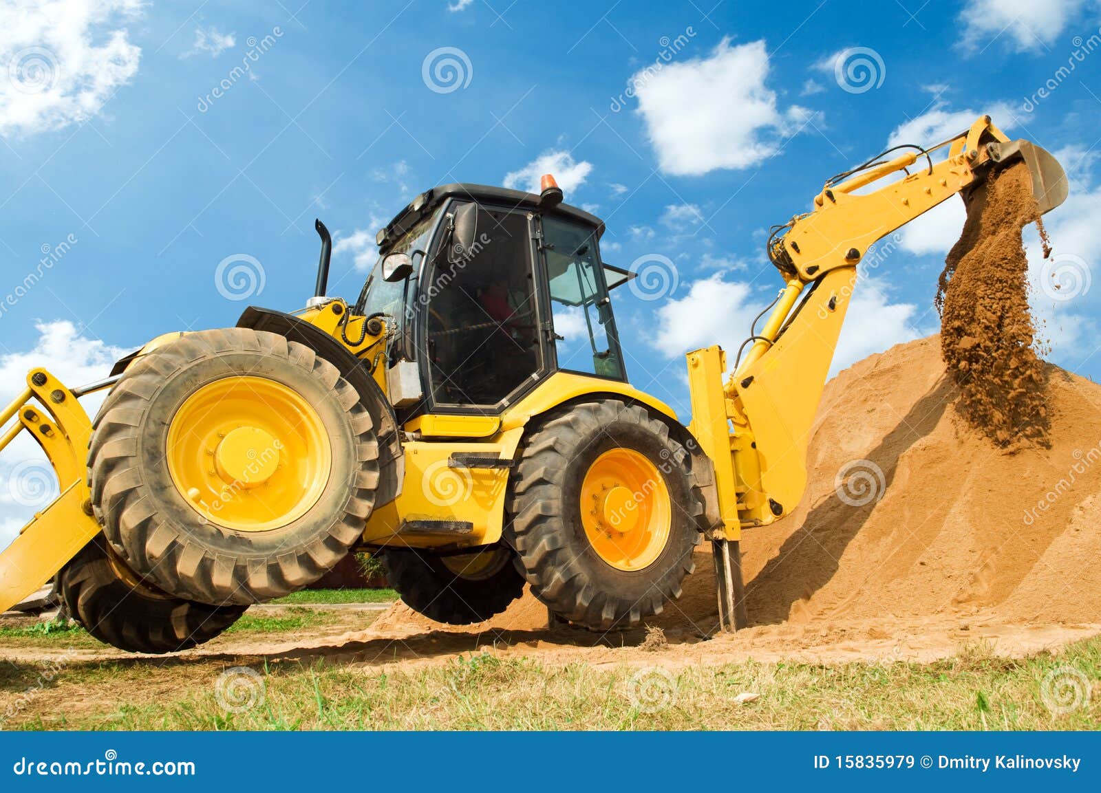 Excavator Loader with Backhoe Works Stock Image - Image of cloudscape ...