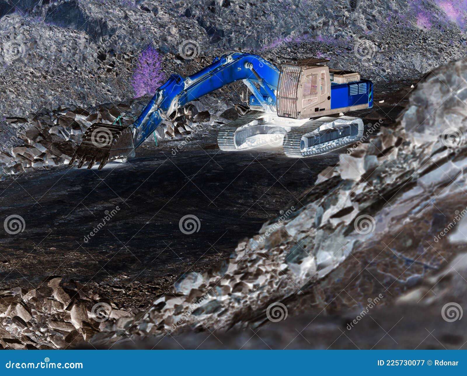 Excavator Loader at Construction Site with Raised Bucket Stock Image ...