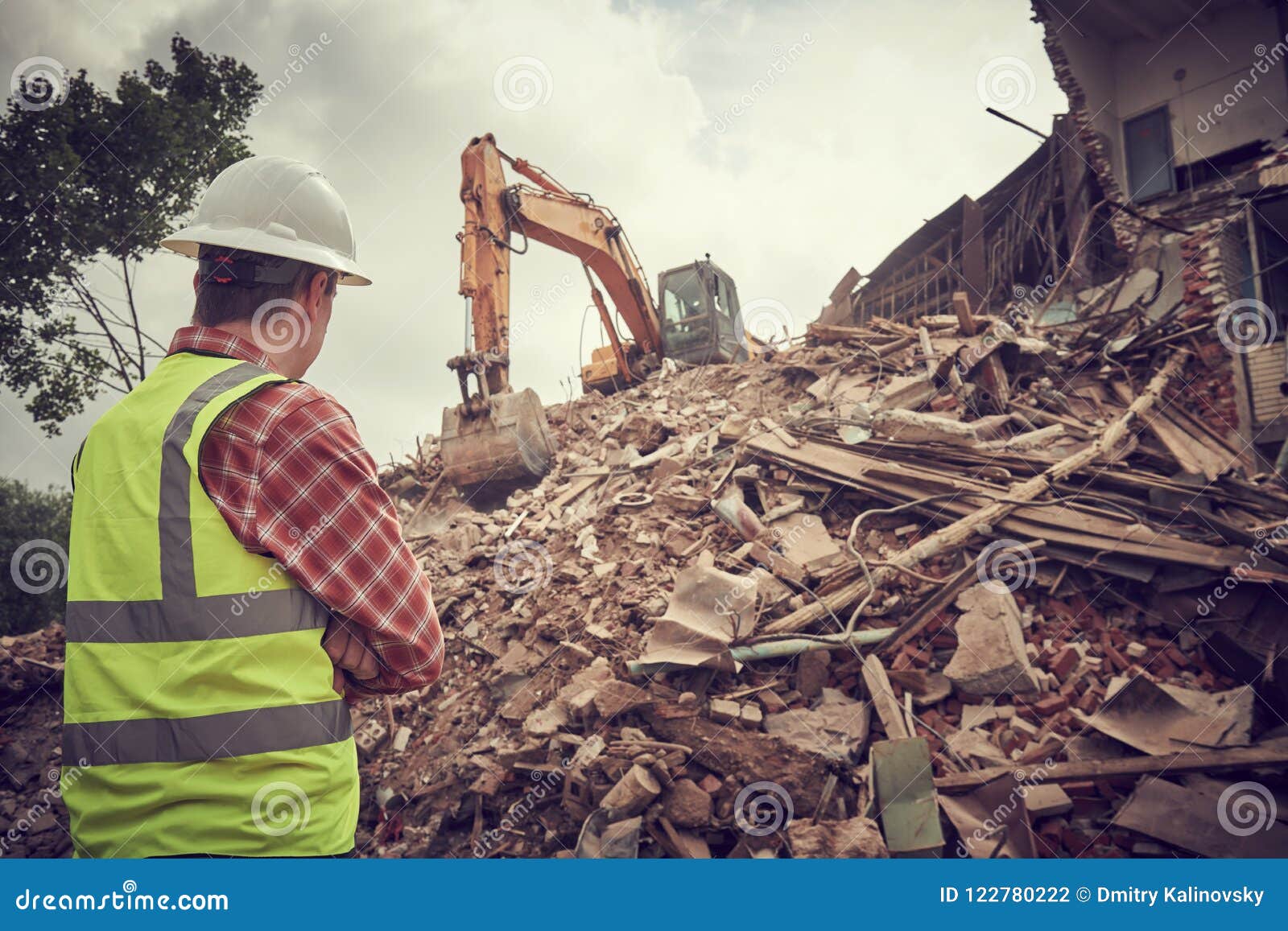 Excavator Crasher Machine at Demolition on Construction Site Stock ...