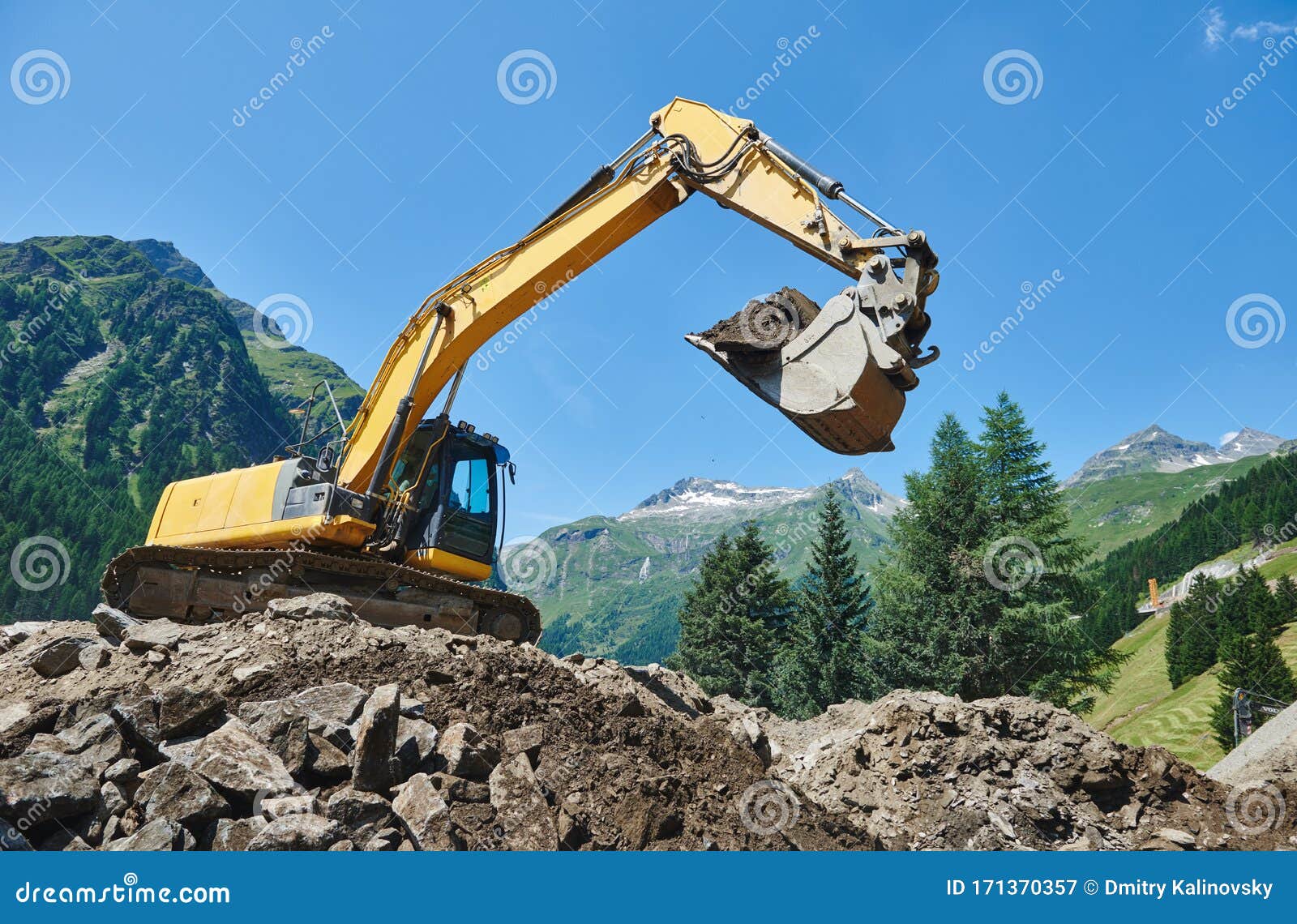 Excavator Loader Machine. Side View Of Front Hoe Loader. Industrial ...