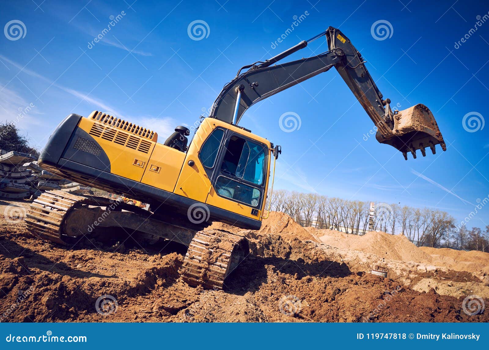 Excavator Loader Machine Earthmoving Soil at Construction Site Stock ...