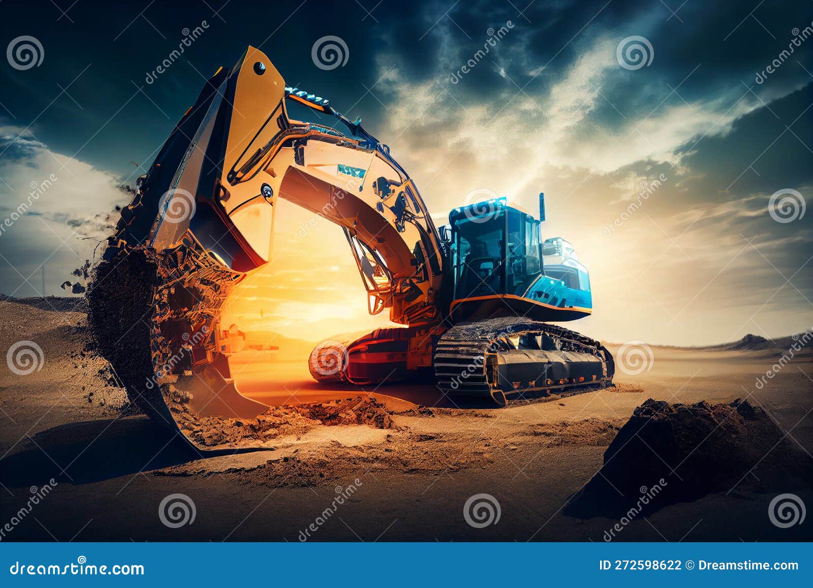 Excavator Loader Machine during Earthmoving Works Outdoors at ...