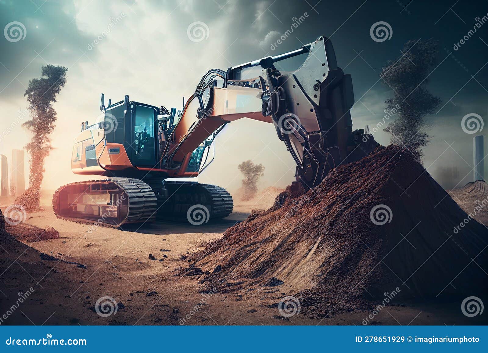 Excavator Loader Machine during Earthmoving Works Outdoors at ...