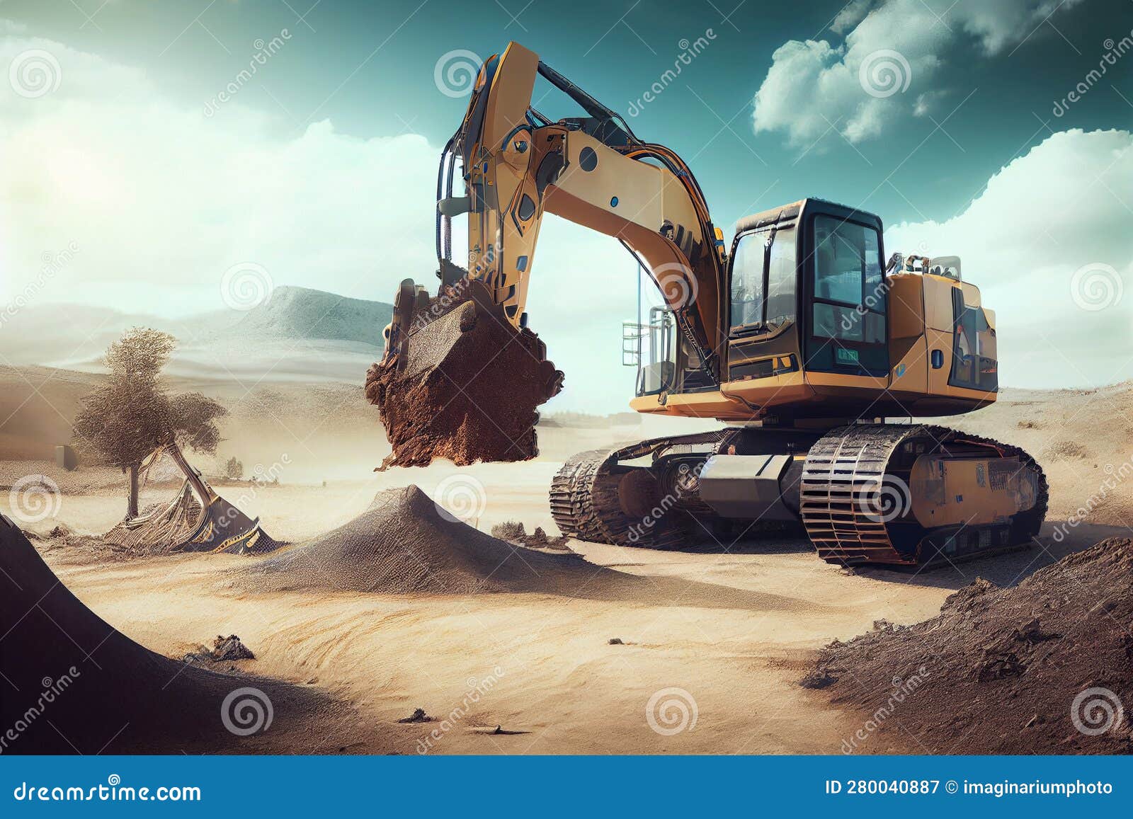 Excavator Loader Machine during Earthmoving Works Outdoors at ...