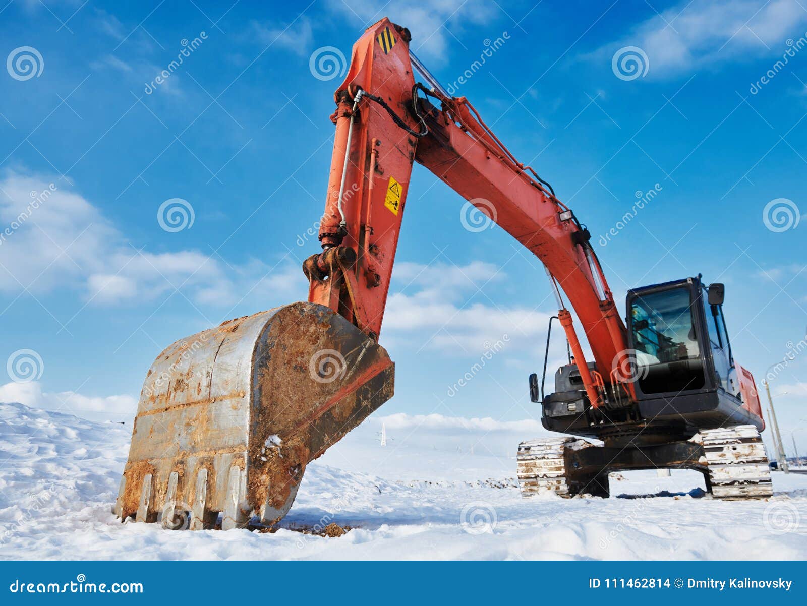Excavator Loader Machine at Winter Construction Site Stock Photo ...