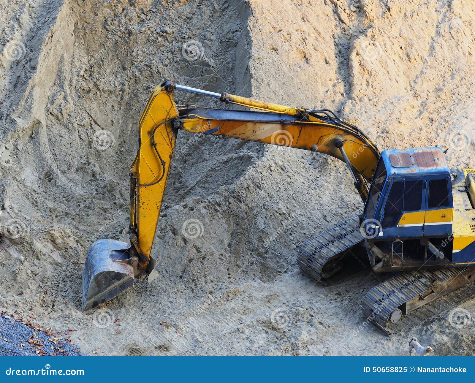 Excavator Loader with Rised Backhoe Standing in Sand Stock Image ...