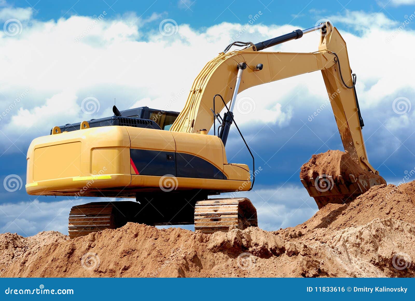 Excavator Loader Bucket Loading Grain, Close Up. Big Heap Of Grain In A ...