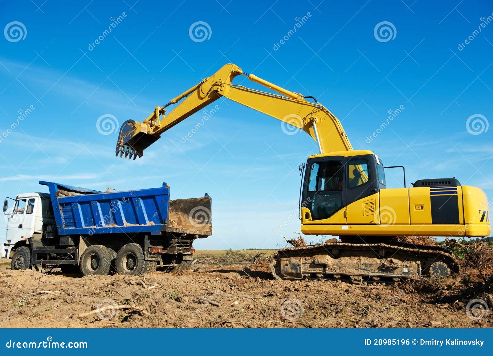 Excavator Loader Machine. Side View Of Front Hoe Loader. Industrial ...