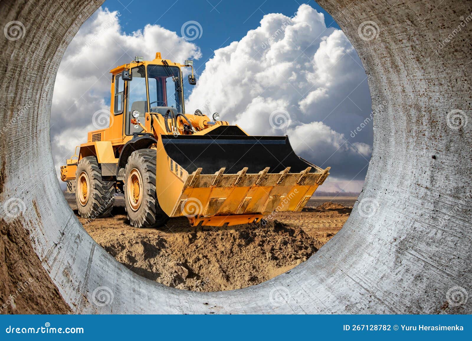 The Excavator Loader Works with a Bucket for Transporting Sand at a ...