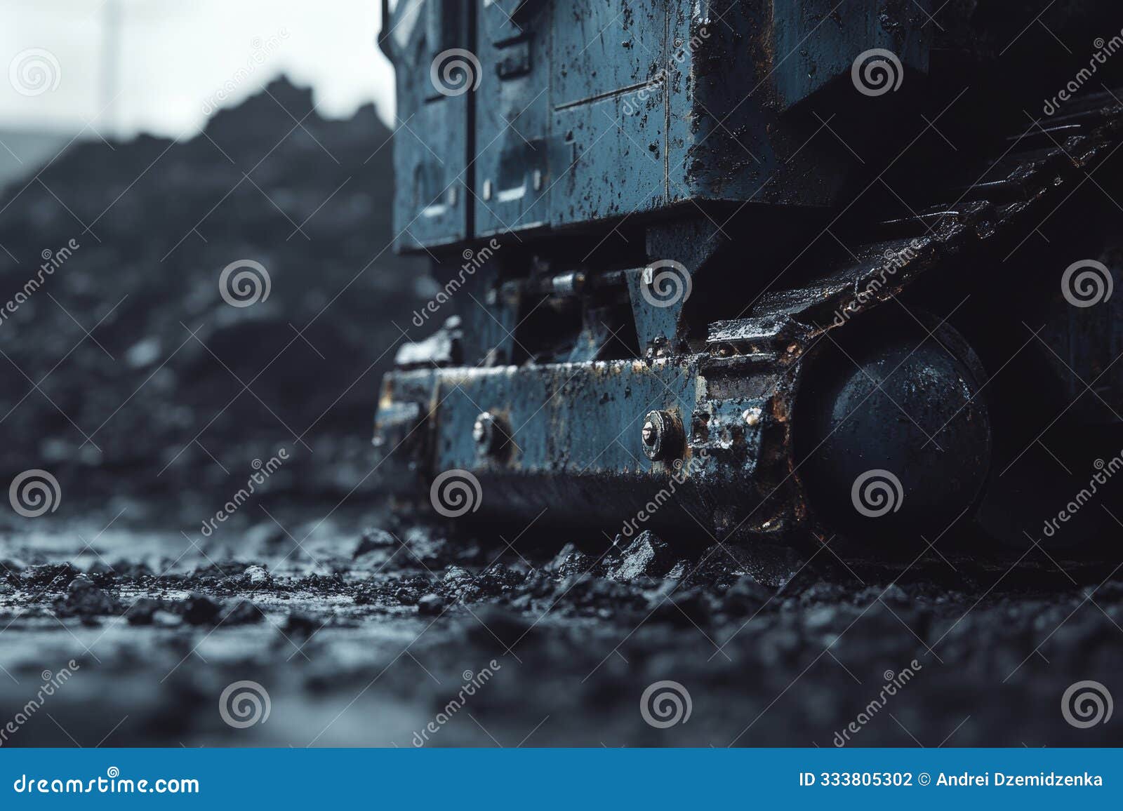 An Excavator Loading Coal, Blue Light Illuminates Heaps of Coal. Stock ...