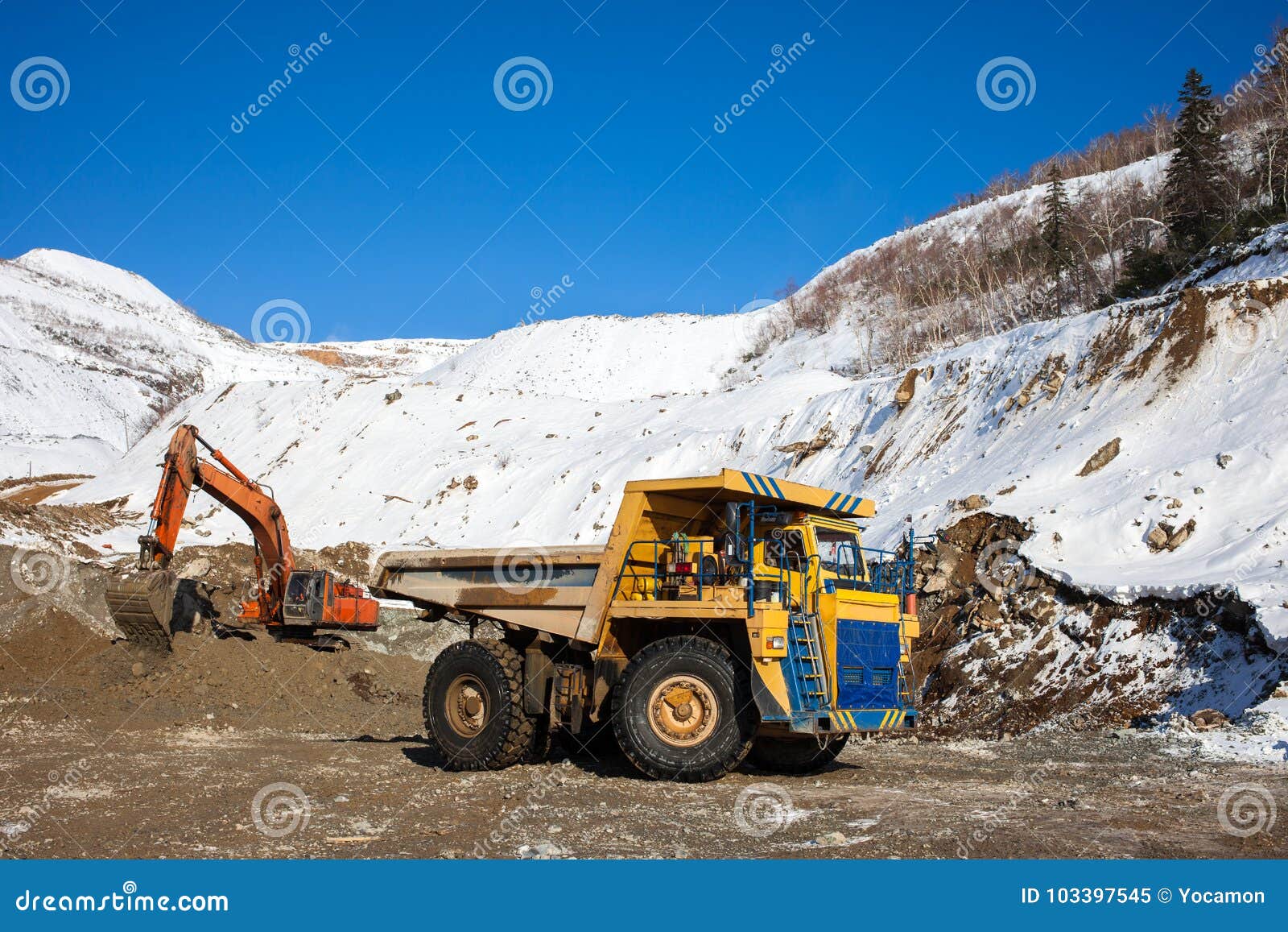 Excavator Loading Dump Truck Stock Image - Image of diamond ...