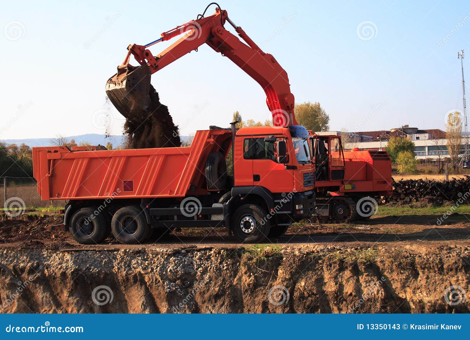 Excavator Loading Dumper Truck Stock Image - Image of excavation ...