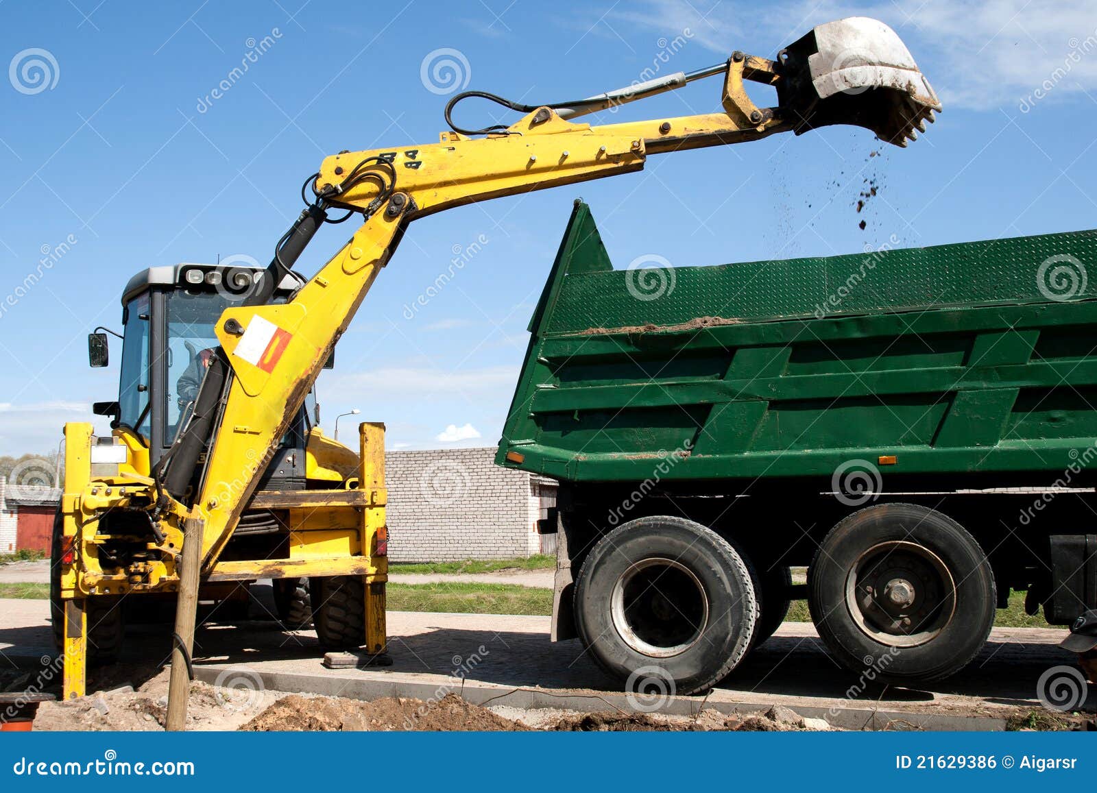 Excavator Loading Dumper Truck Stock Photo - Image of truck, earth ...