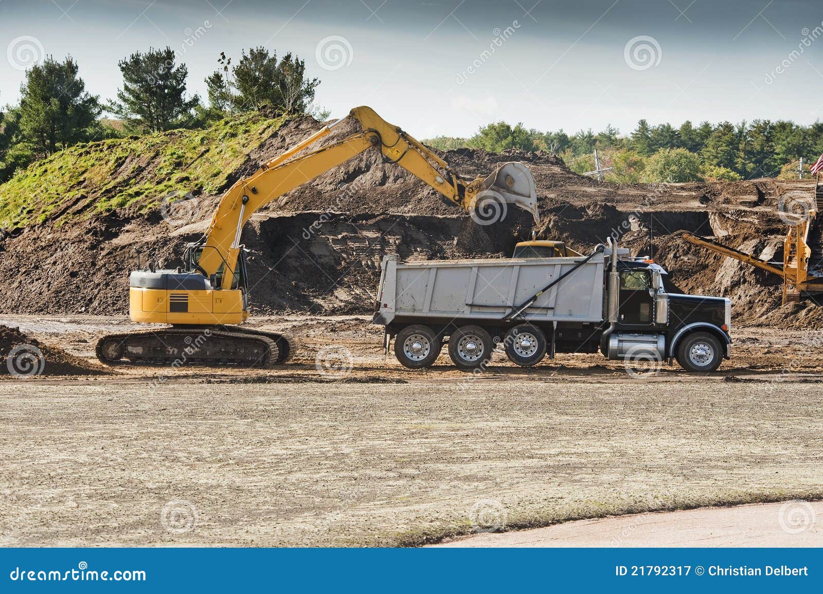 Excavator Loading Dumper Truck Stock Image - Image of gravel ...