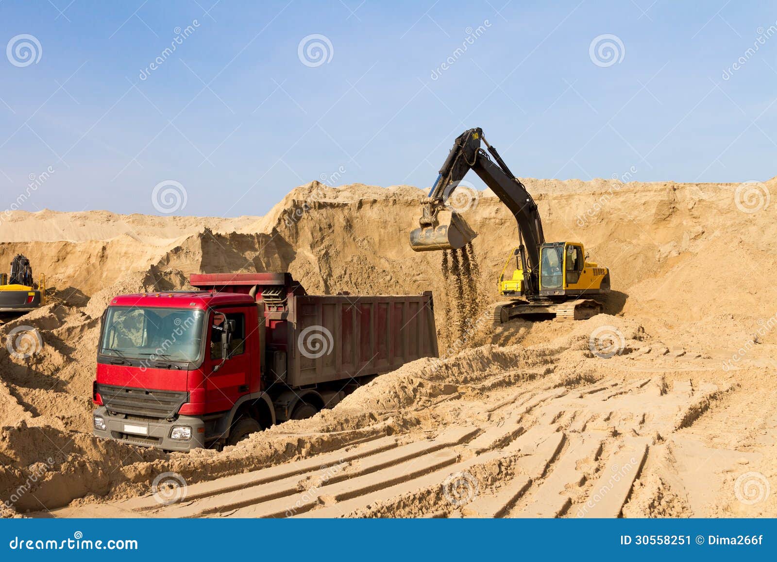 Excavator Loading Dumper Truck Stock Image - Image of loader, handful ...