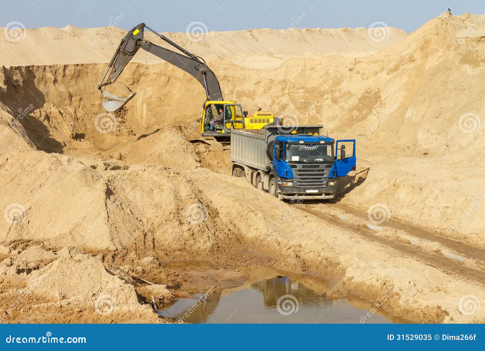 Excavator Loading Dumper Truck Stock Image - Image of truck ...