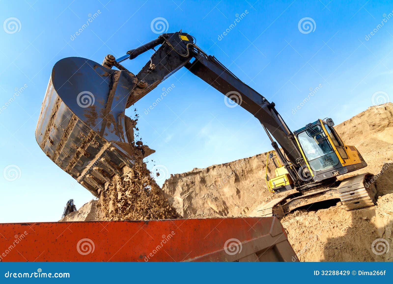Excavator Loading Dumper Truck Stock Image - Image of mover ...