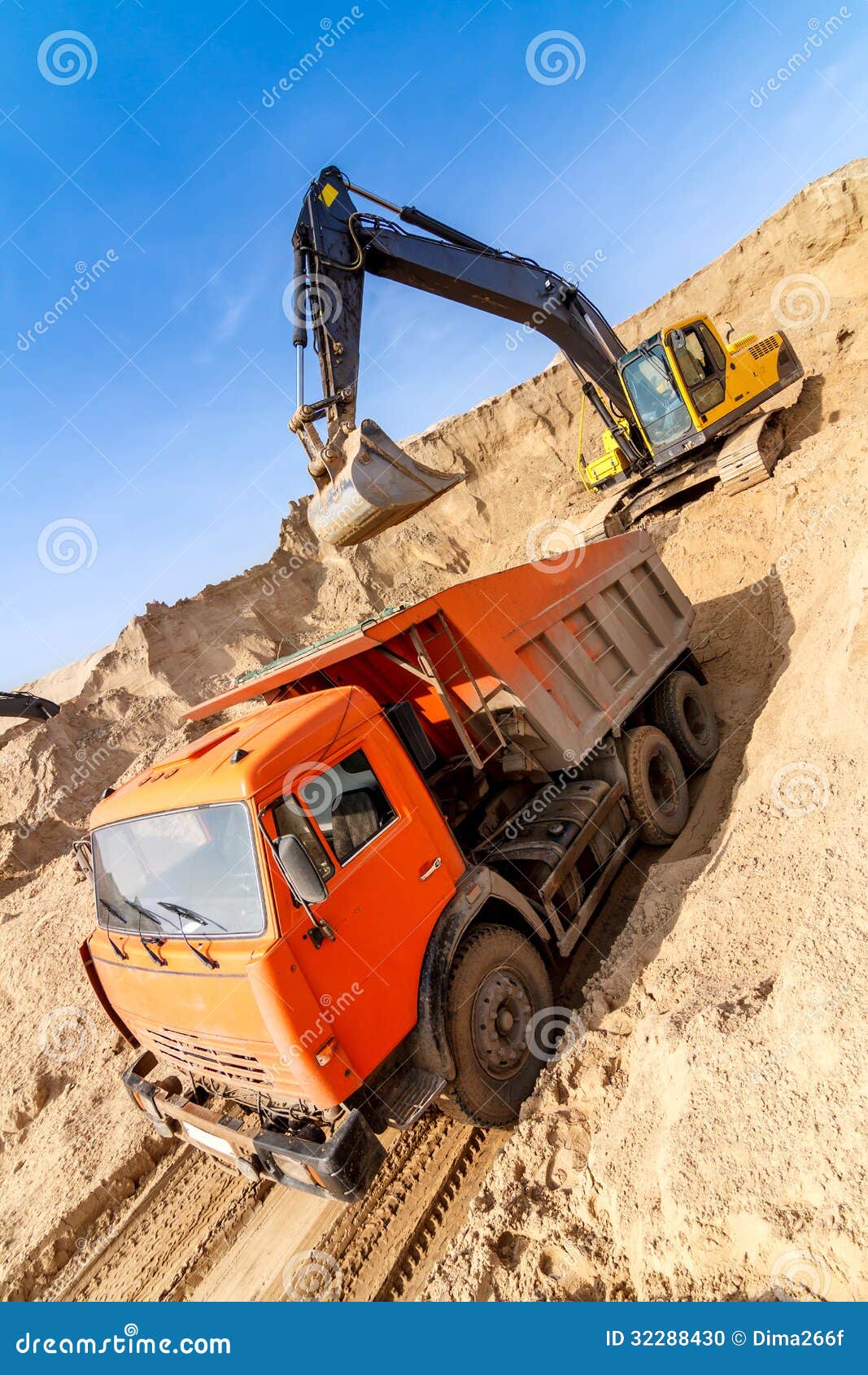 Excavator Loading Dumper Truck Stock Photo - Image of equipment ...