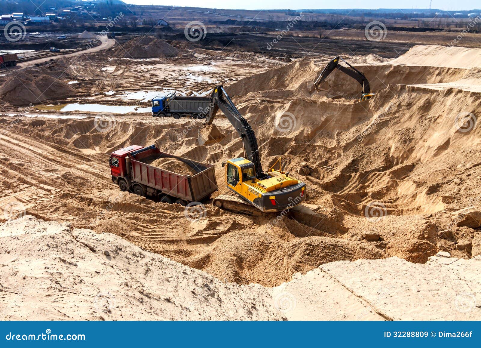Excavator Loading Dumper Truck Stock Image - Image of loading, backhoe ...