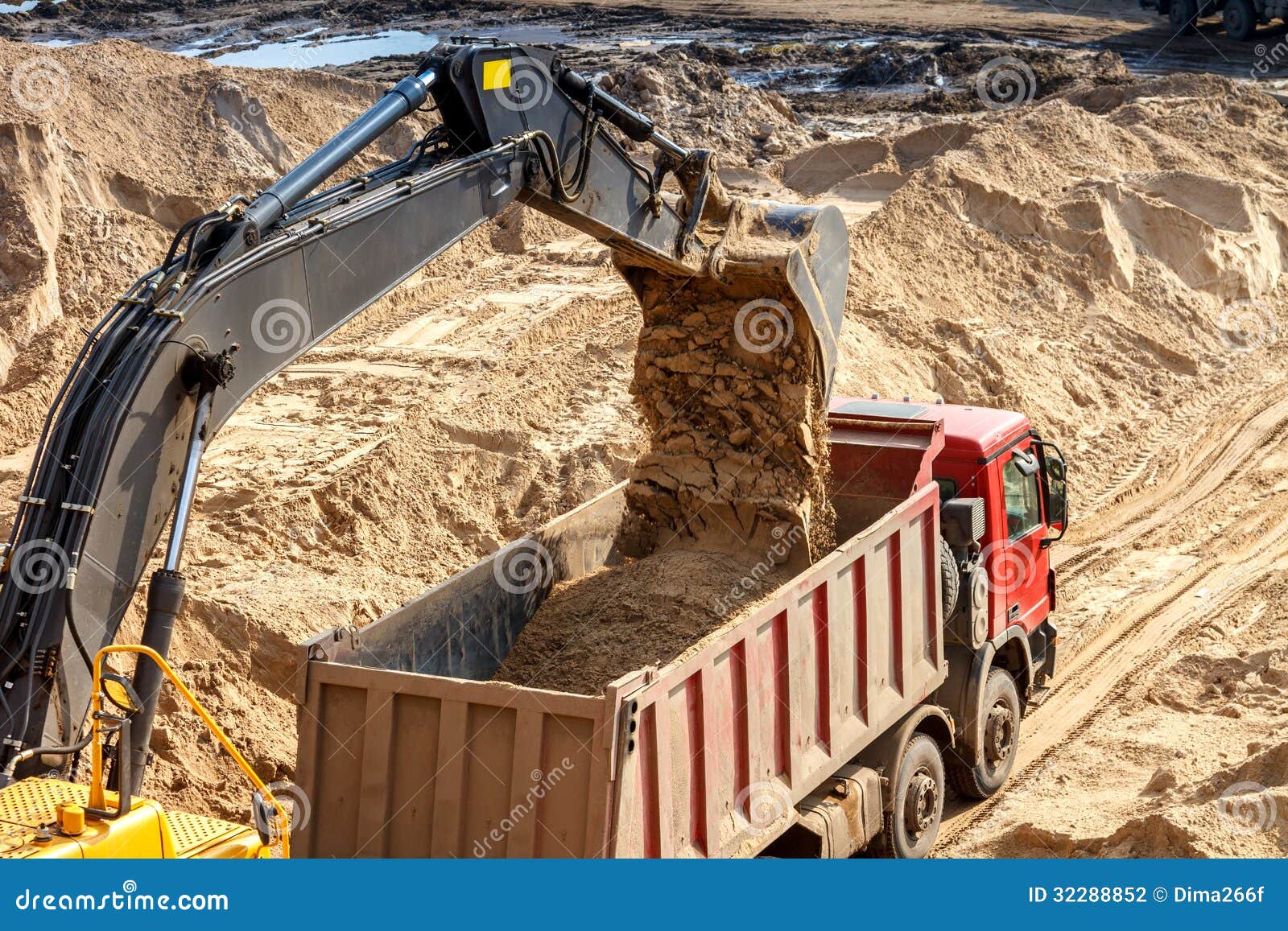 Excavator Loading Dumper Truck Stock Photo - Image of machine, backhoe ...