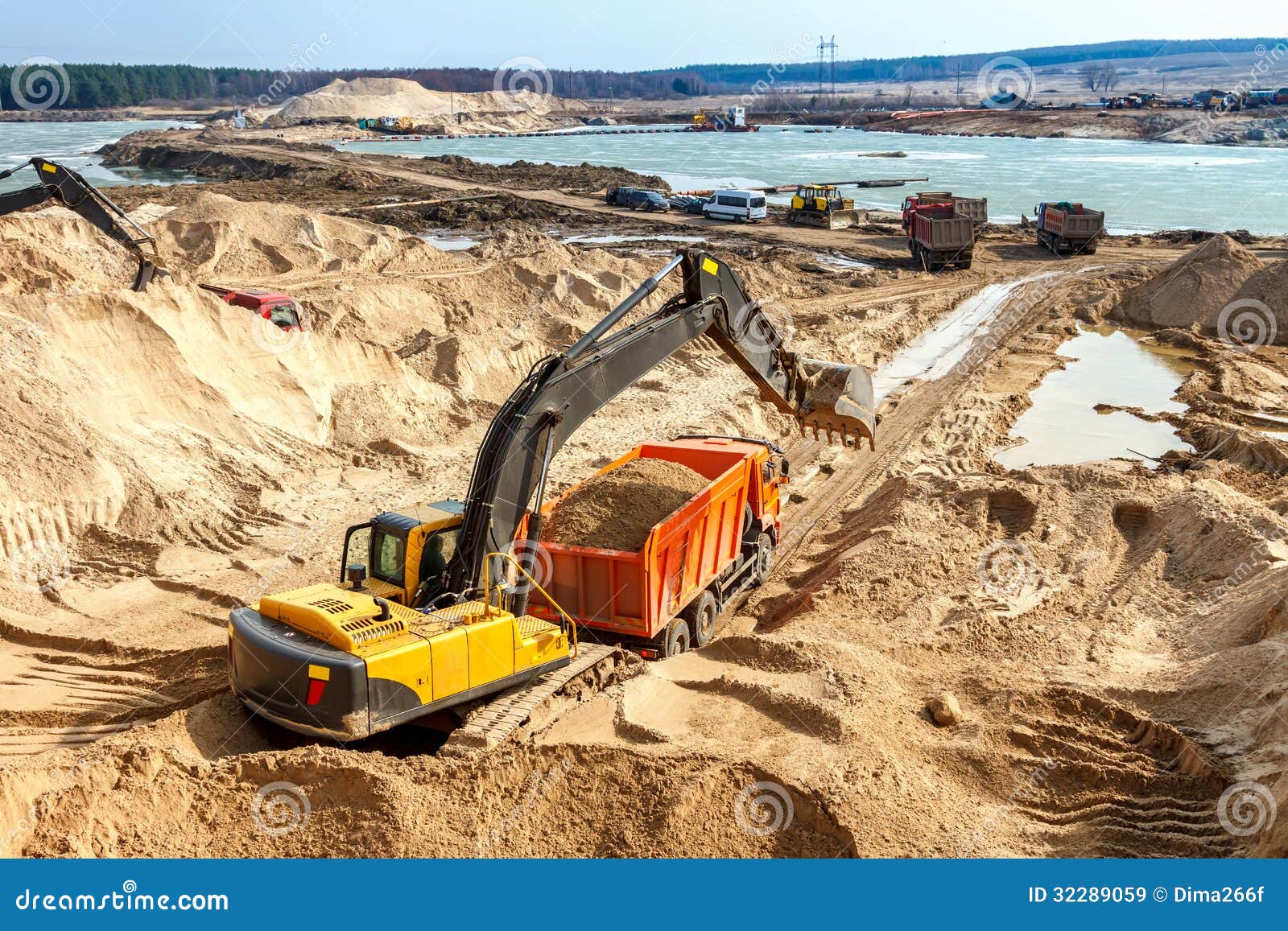Excavator Loading Dumper Truck Stock Image - Image of building, shovel ...