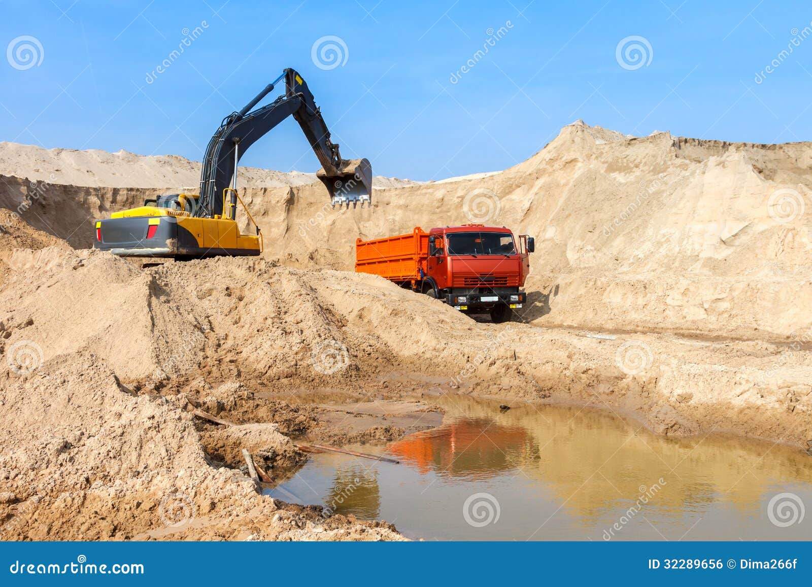Excavator Loading Dumper Truck Royalty-Free Stock Image | CartoonDealer ...