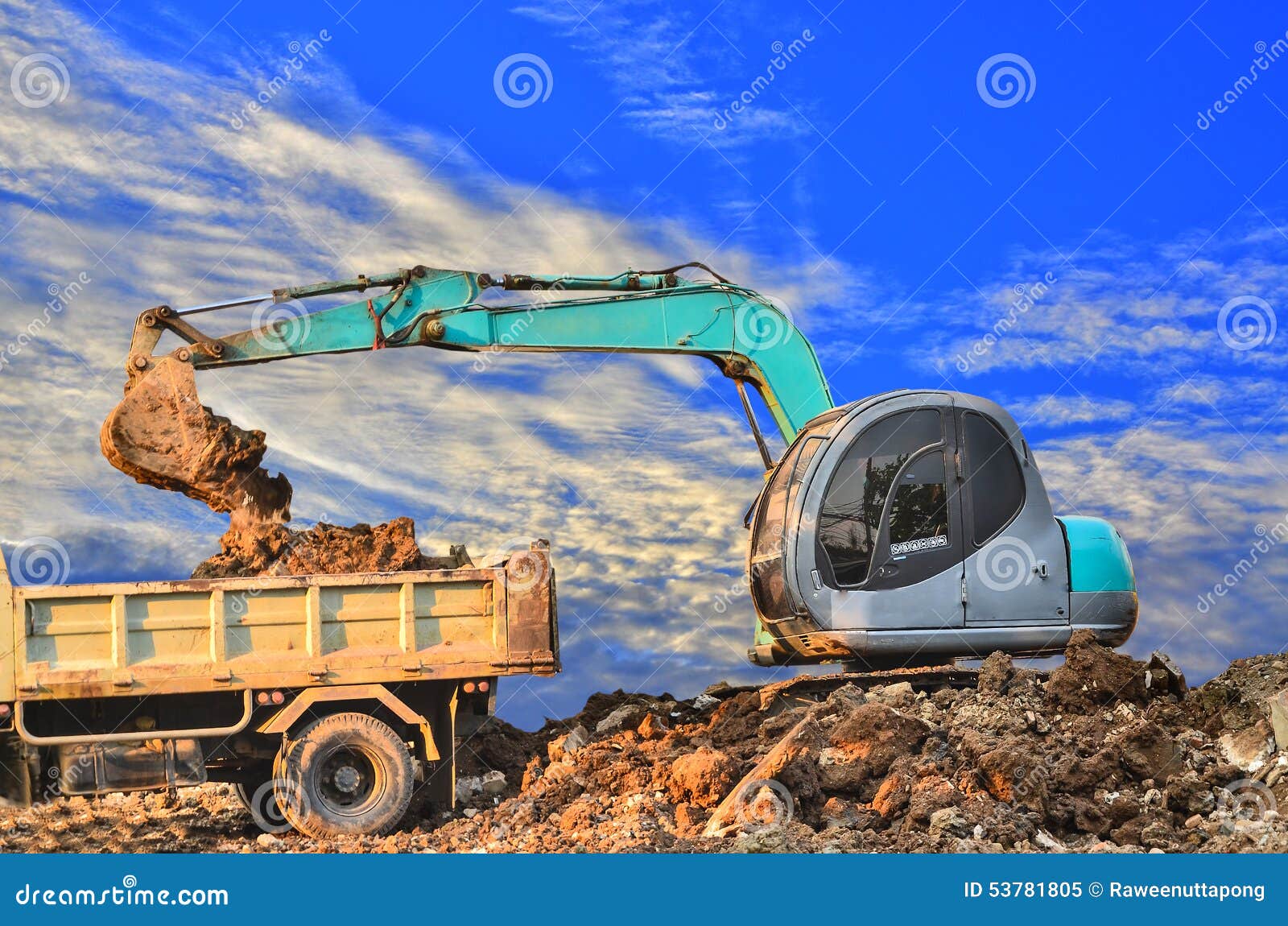 Excavator Loading Dumper Truck Tipper Stock Image - Image of dump, open ...