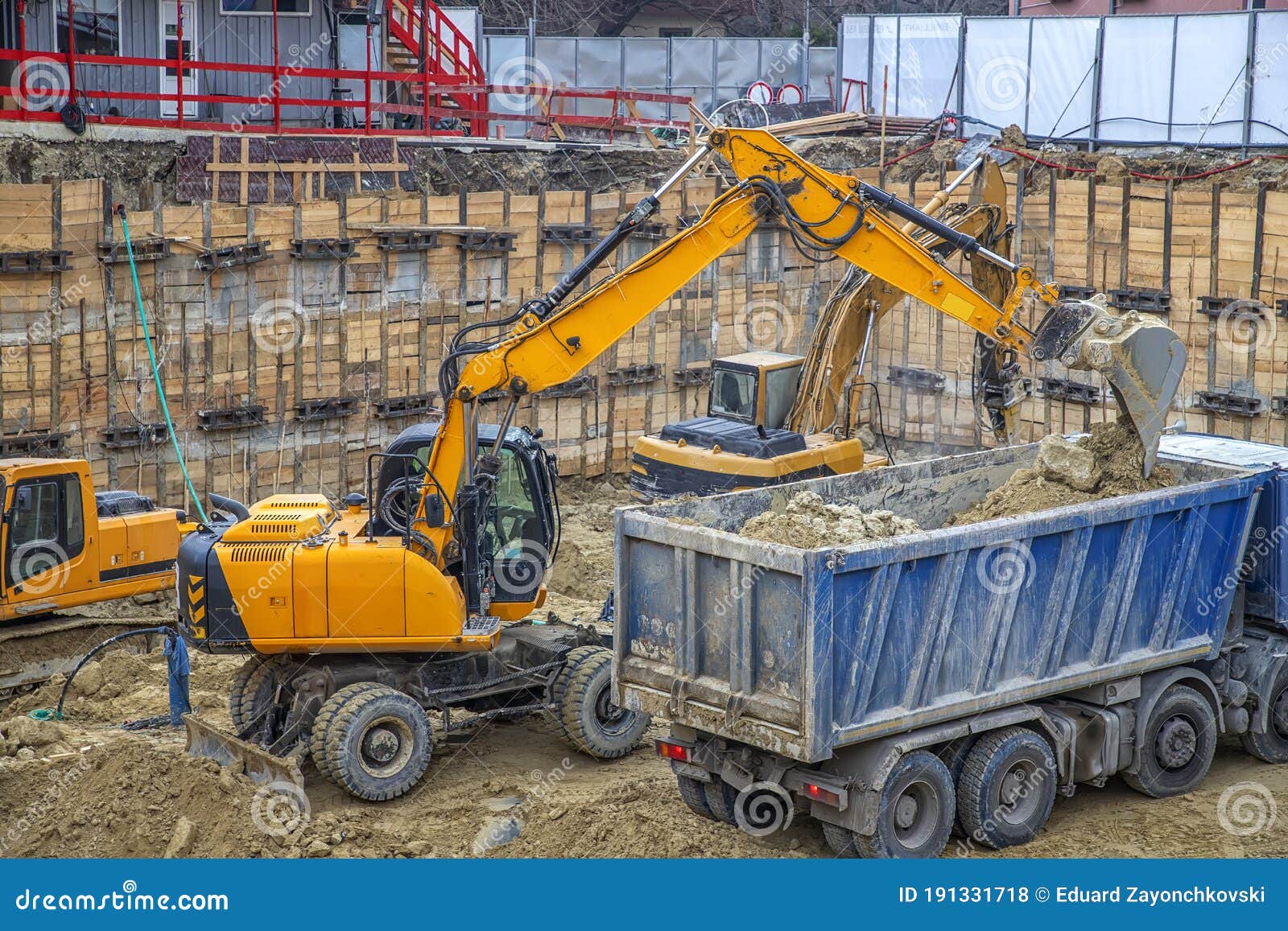 Excavator is Loading Excavation on the Truck. Heavy Construction ...