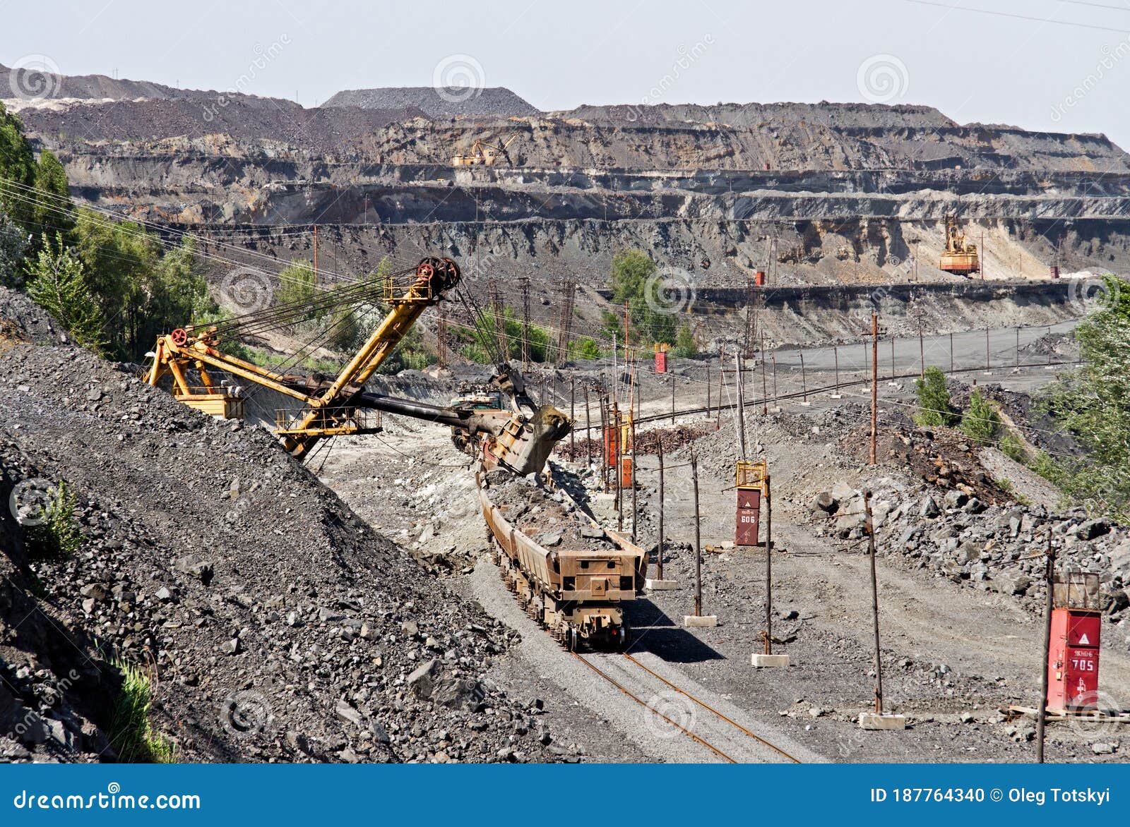 Excavator Loading Iron Ore into Goods Wagon. Iron Ore Opencast Mine ...