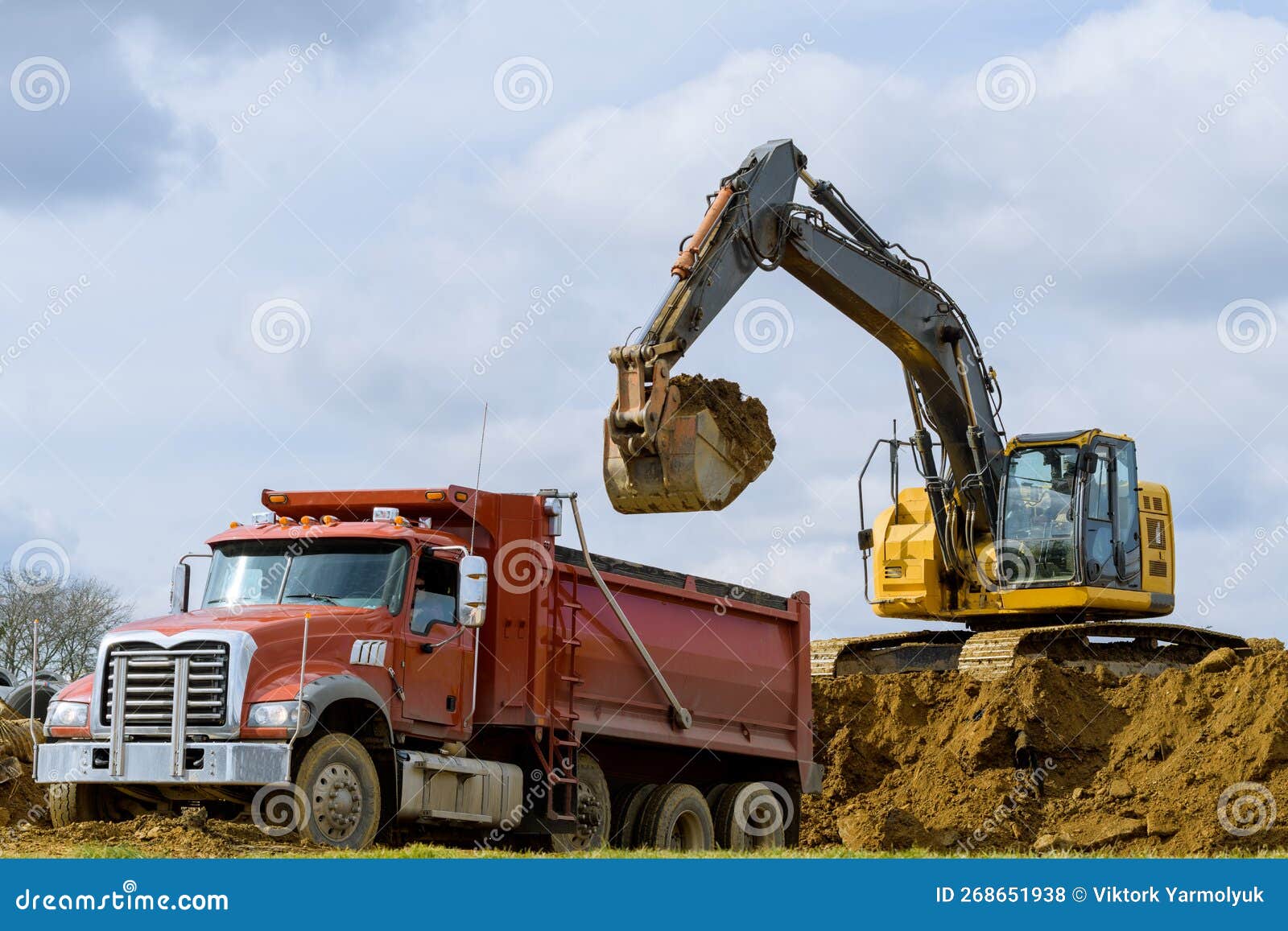 Excavator Loading Sand in Rear-end Tipper Stock Photo - Image of site ...