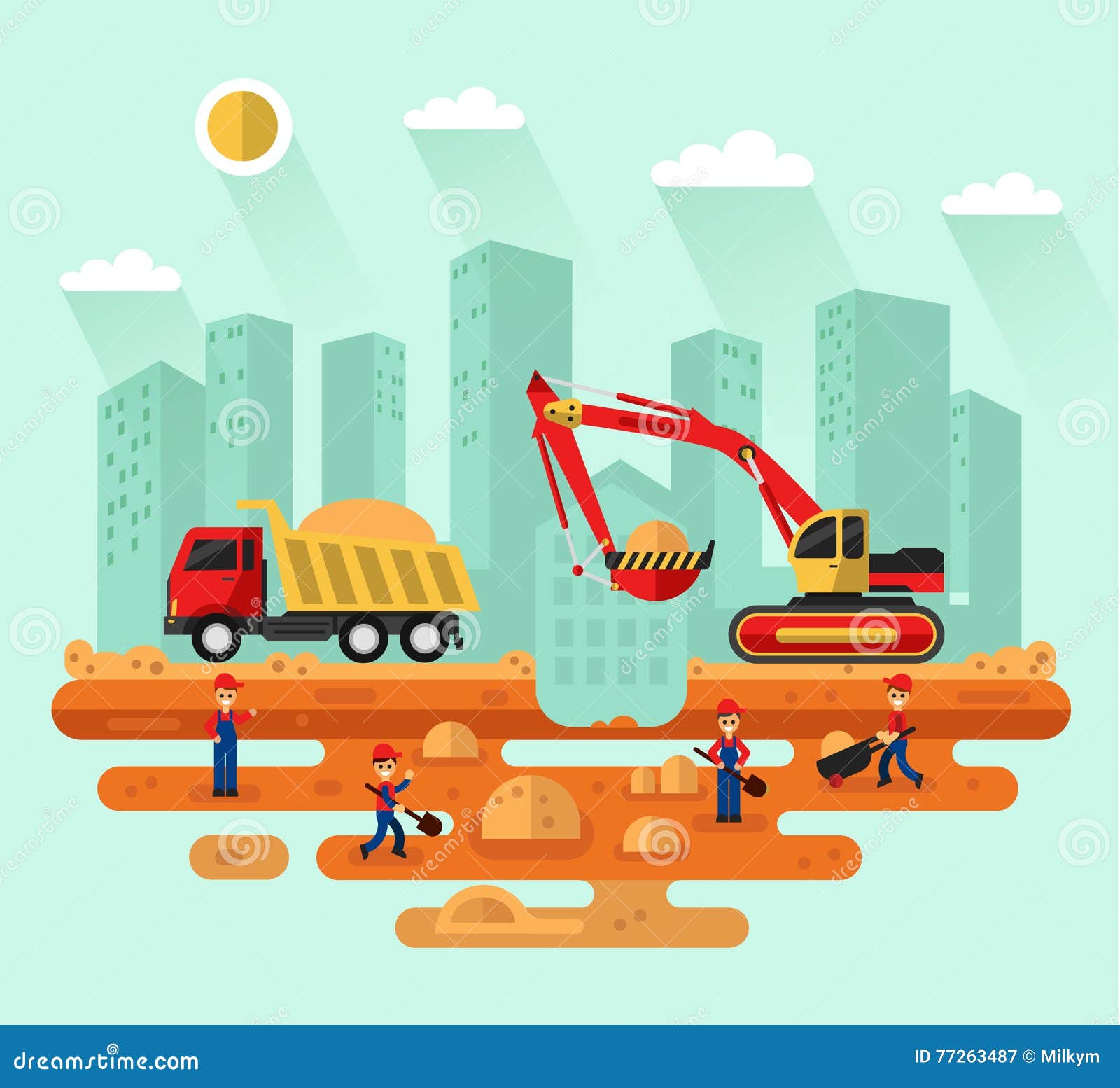 Excavator Loading Sand into a Truck Stock Vector - Illustration of ...