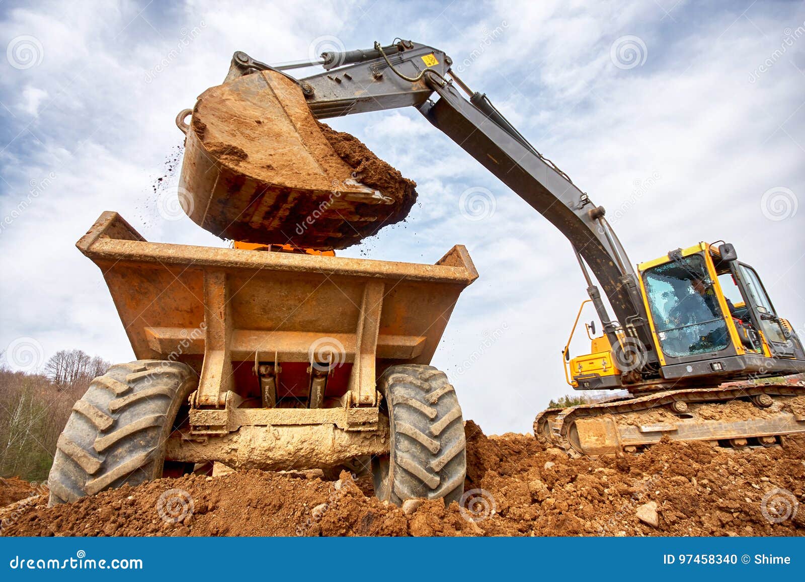 Excavator loading stock photo. Image of loading, yellow - 97458340