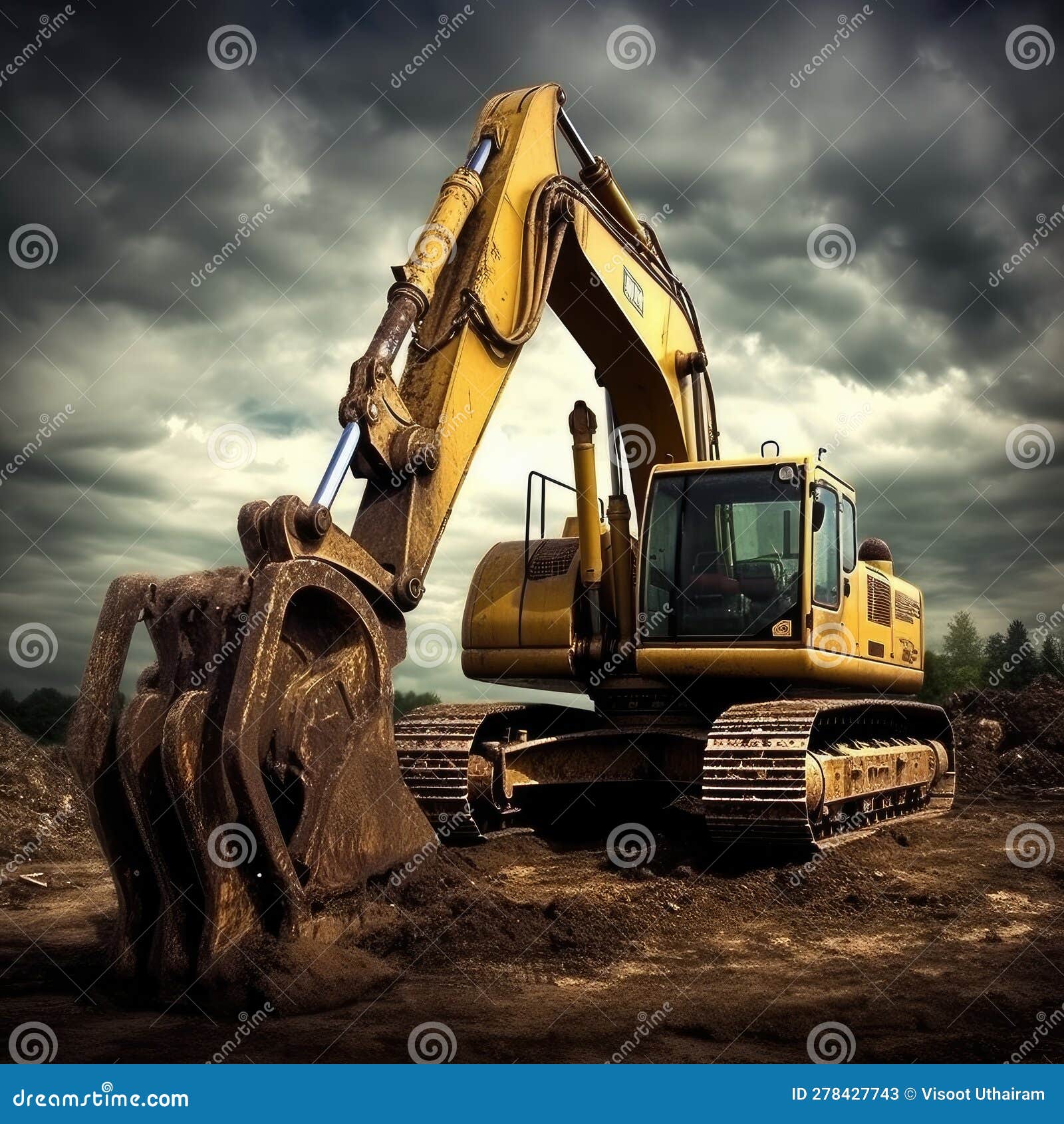 Excavator with Long Arm Ready for Work,backhoe,AI Generated Stock Image ...