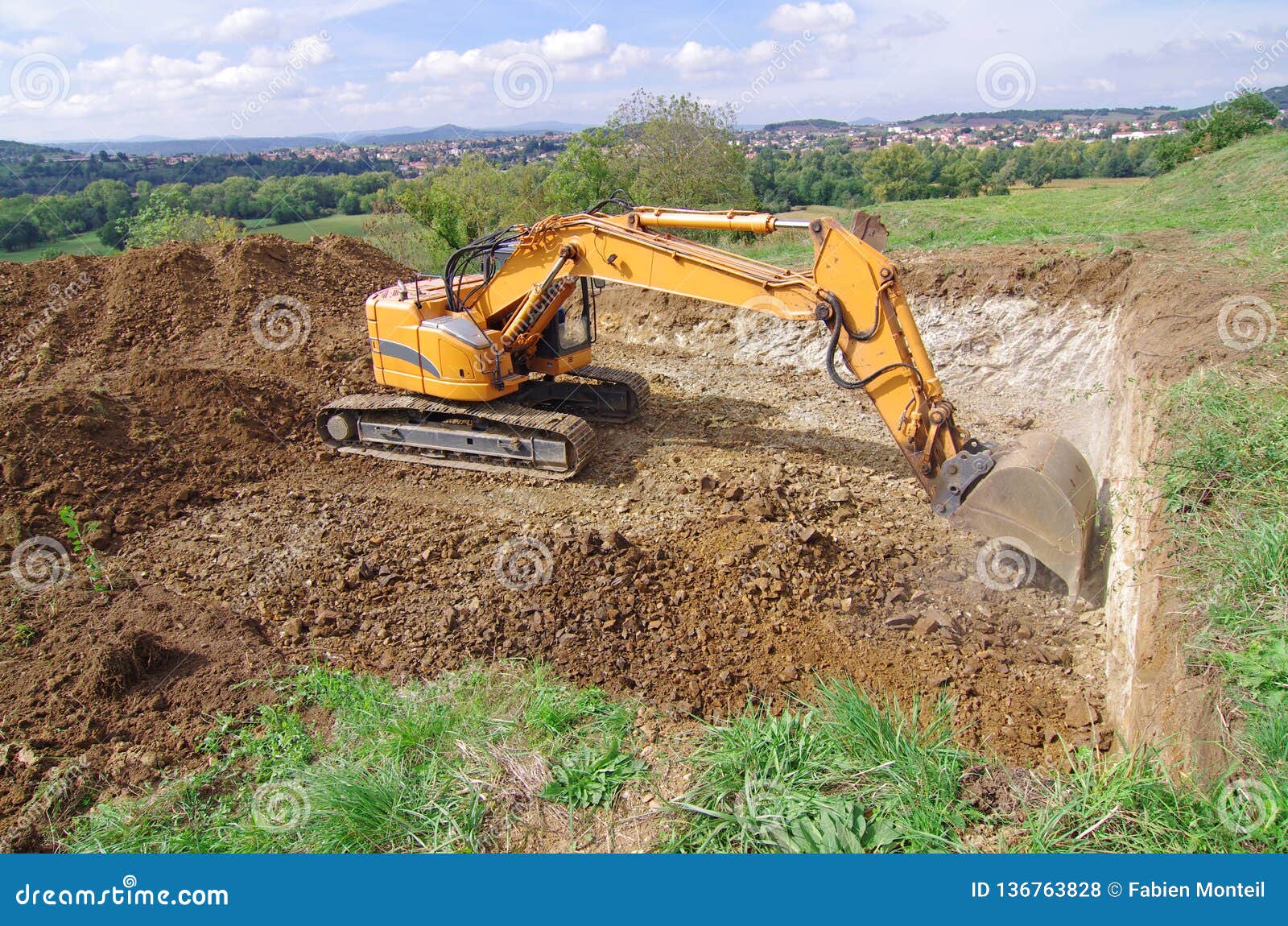 Excavator Machine Loading and Unloading Earth Stock Photo - Image of ...