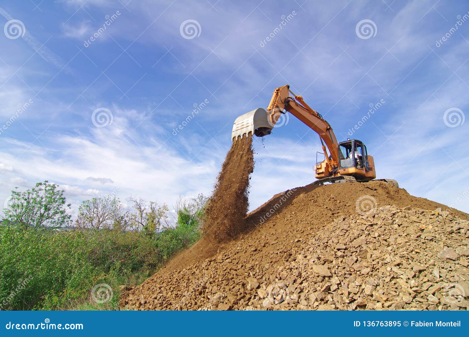 Excavator Machine Loading and Unloading Earth Stock Image - Image of ...