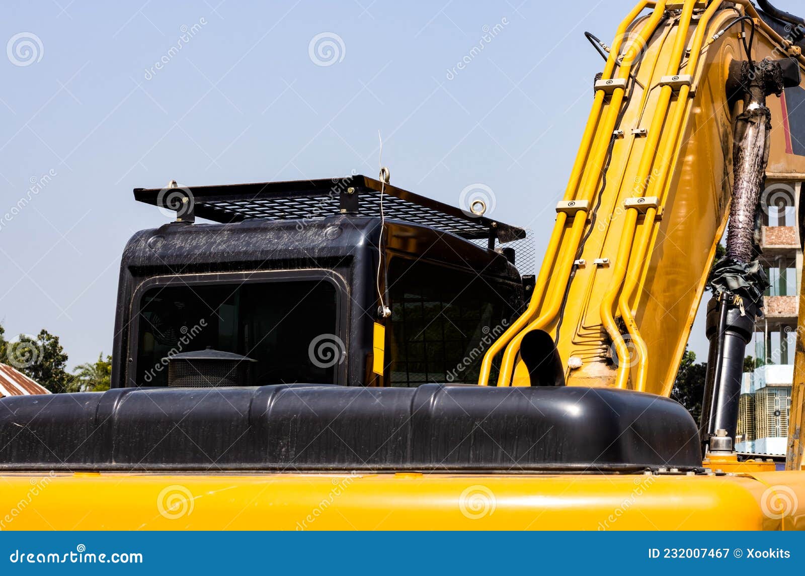Excavator Machine Close Up Front View on the Construction Site Stock ...