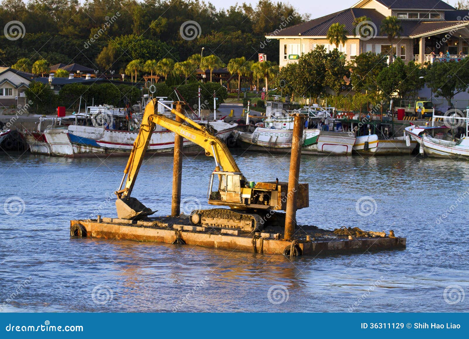 Excavator Machine Construct on Sea Stock Image - Image of coastline ...