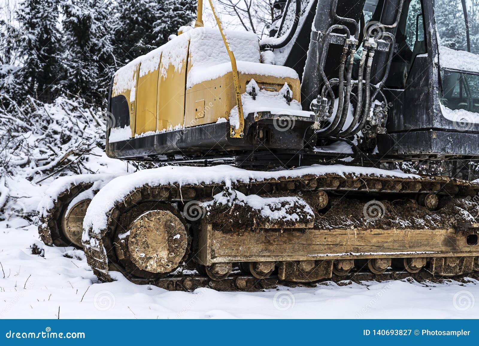 Excavator Machine Covered with Snow in Winter Stock Image - Image of ...