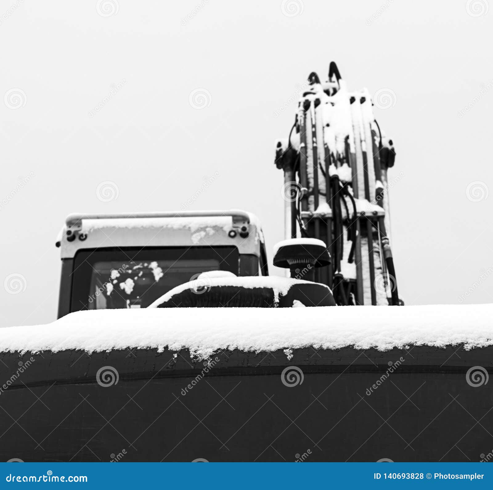 Excavator Machine Covered with Snow in Winter Stock Photo - Image of ...