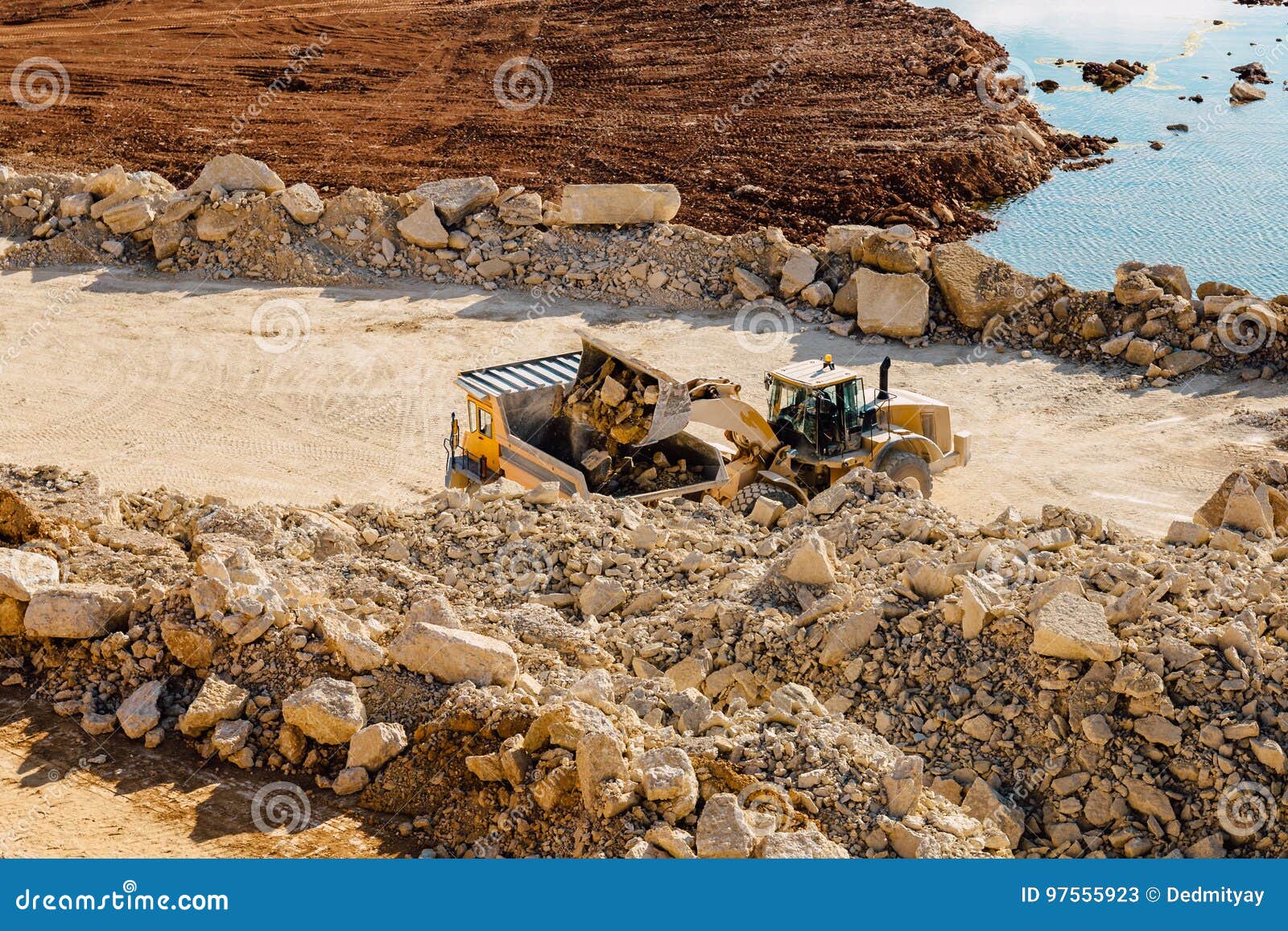 Excavator Machine Loading Dumper Truck Stock Image - Image of mining ...